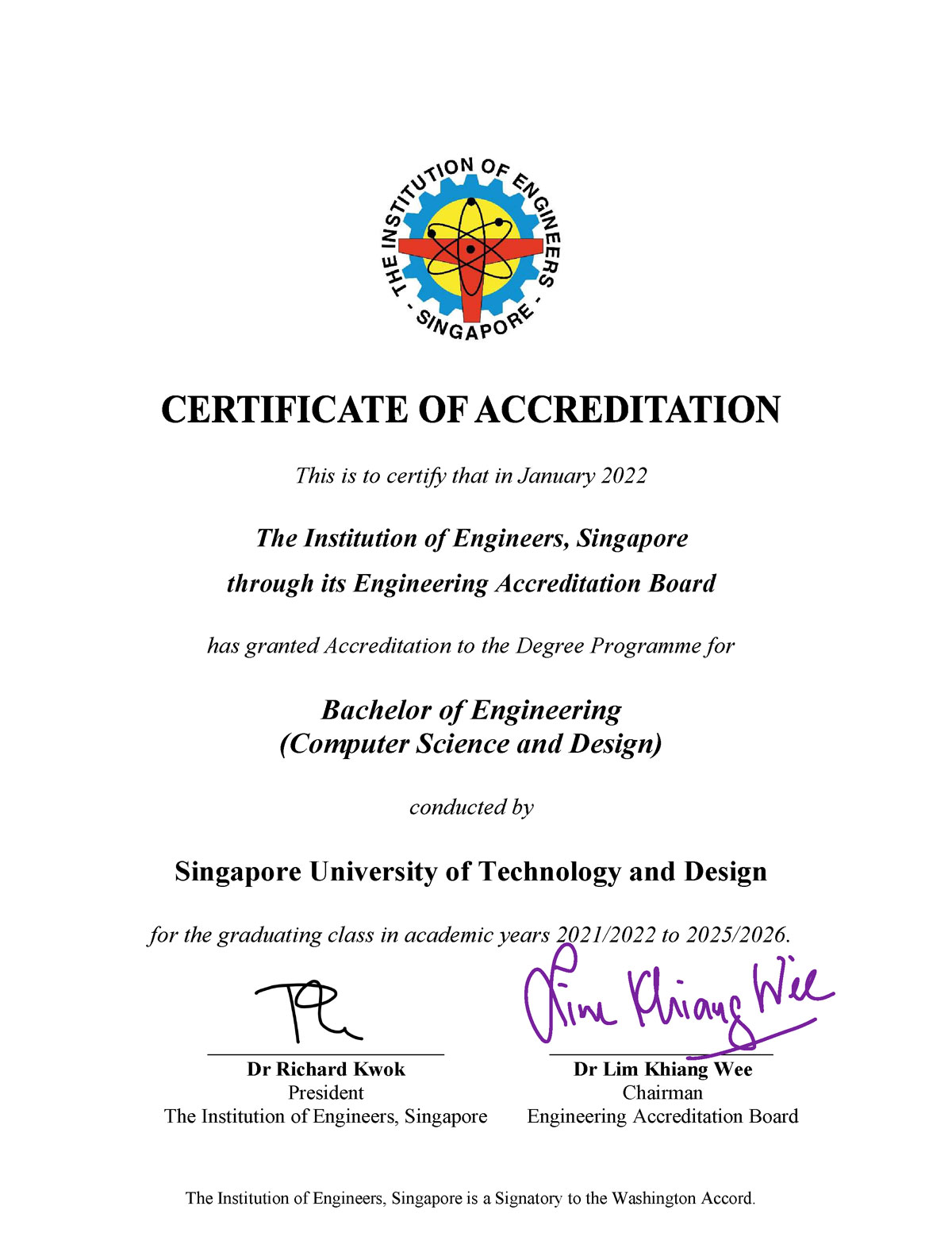 Accreditation - Singapore University of Technology and Design (SUTD)
